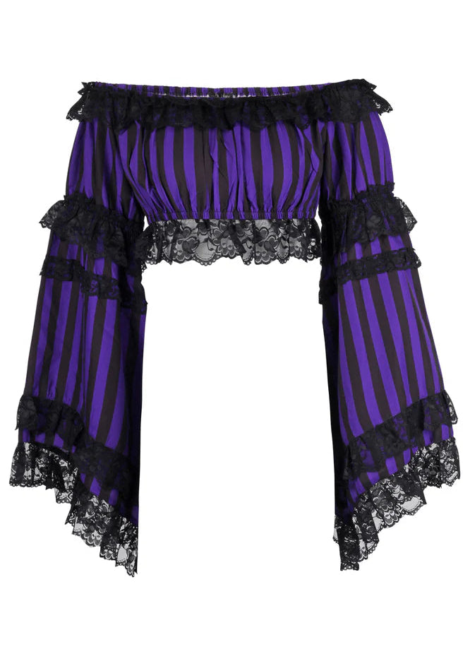 Purple & Black Striped Flare Sleeve Peasant Top – Witch Vamp